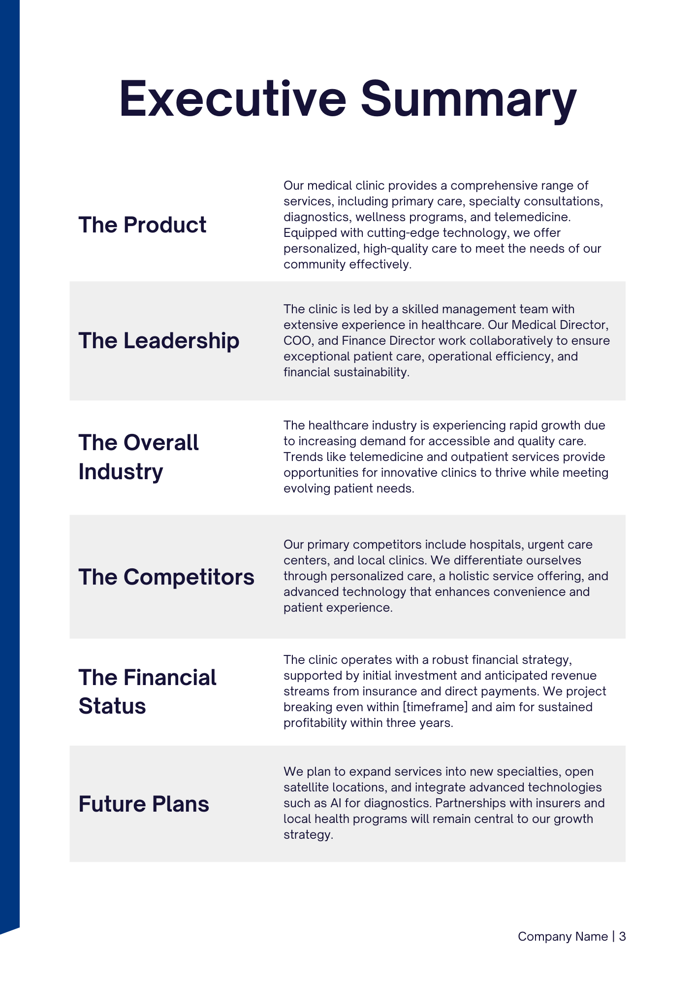Medical Clinic Business Plan Template - Oak Business Consultant