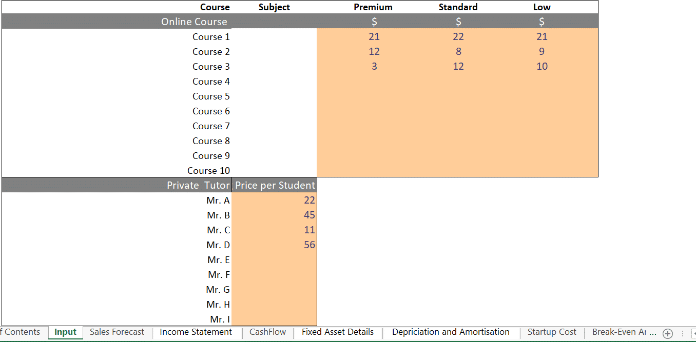 e-Learning Platform Excel Financial Model - Oak Business Consultant