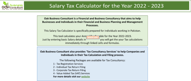 Salary Tax Calculator Excel Template - Oak Business Consultant