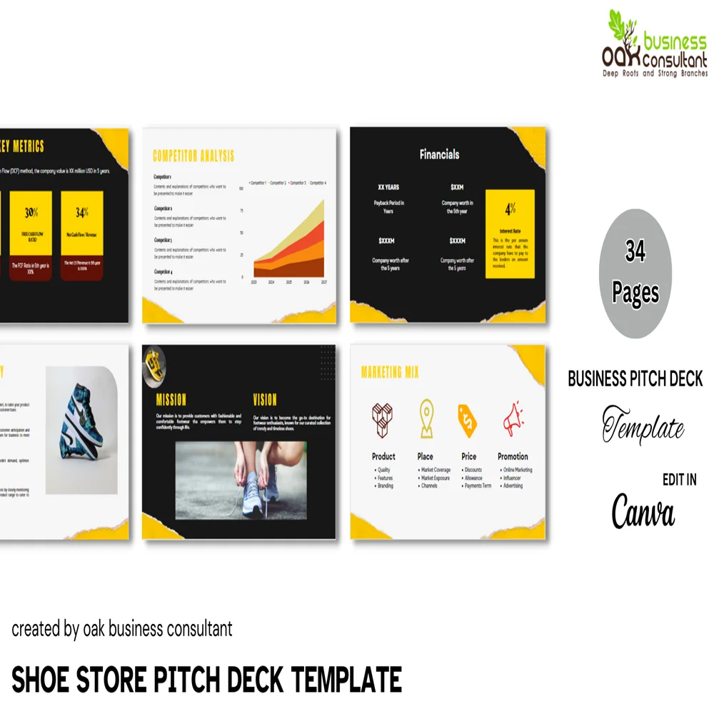 Shoe Store Pitch Deck Template - Oak Business Consultant