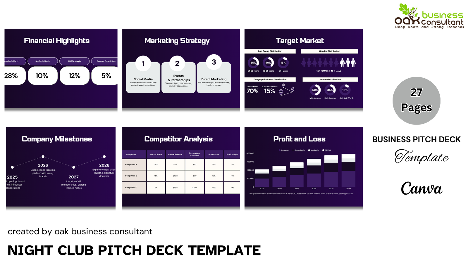 Night Club Pitch Deck Template - Oak Business Consultant