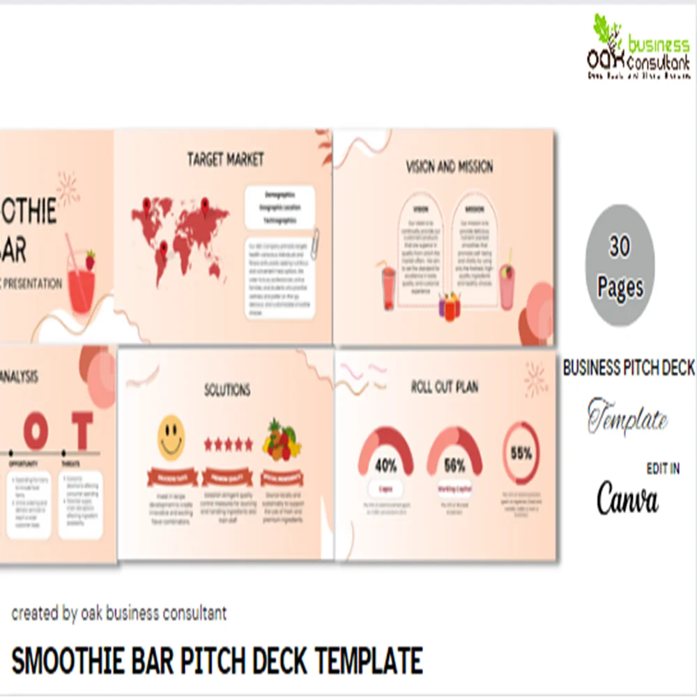 Smoothie Bar Pitch Deck Template - Oak Business Consultant
