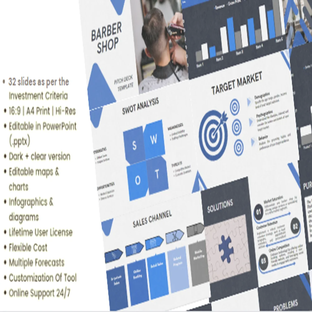 Barber Shop Pitch Deck Template - Oak Business Consultant