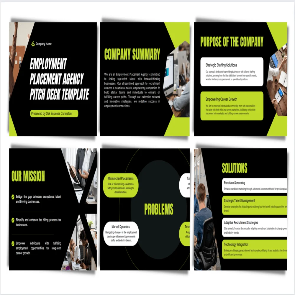 Employment Placement Agency Pitch Deck Template - Oak Business Consultant
