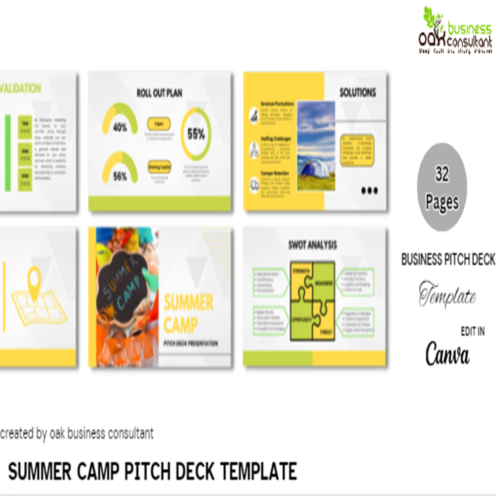 Summer Camp Pitch Deck Template - Oak Business Consultant