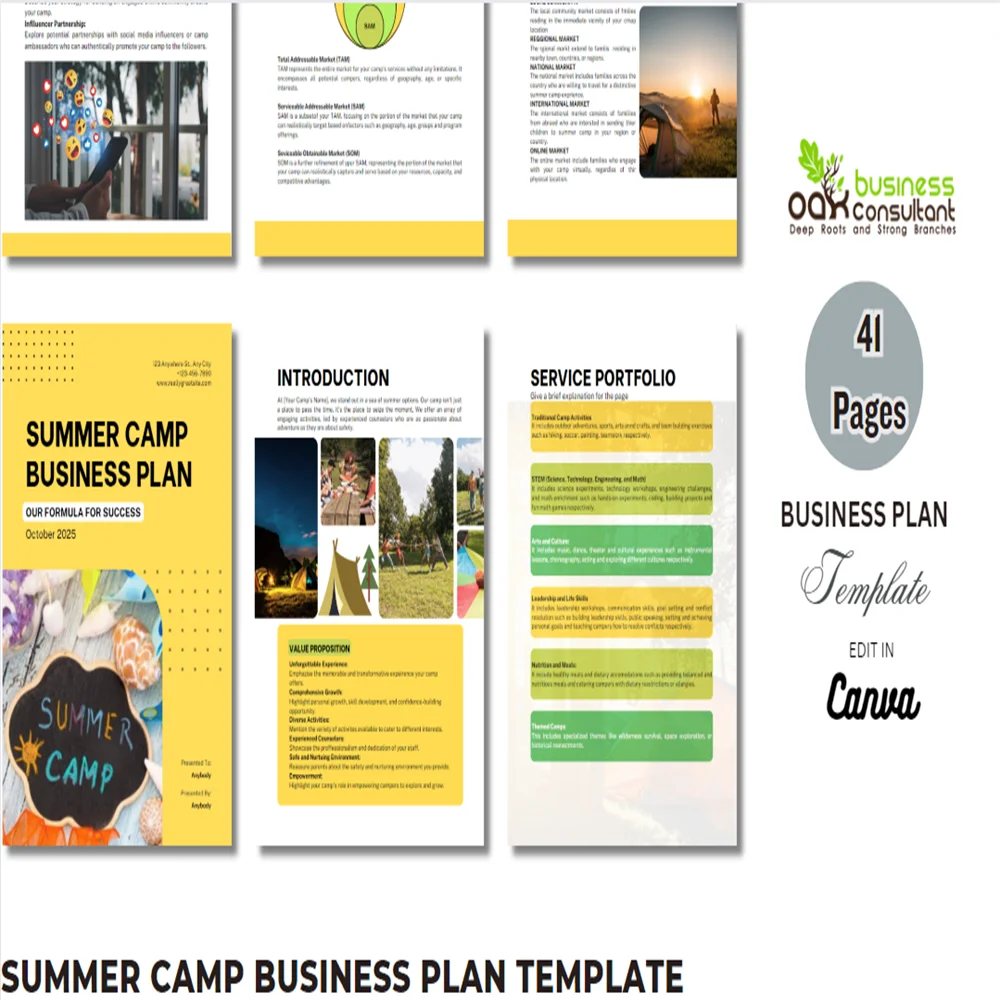 Summer Camp Business Plan Template - Oak Business Consultant