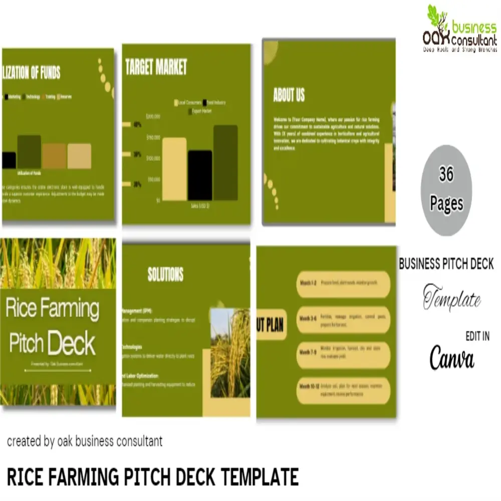 Rice Farming Pitch Deck Template - Oak Business Consultant