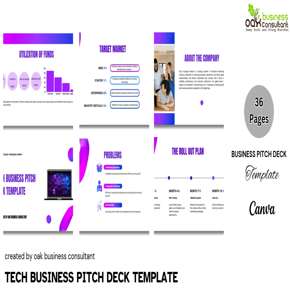 Tech Business Pitch Deck Template - Oak Business Consultant